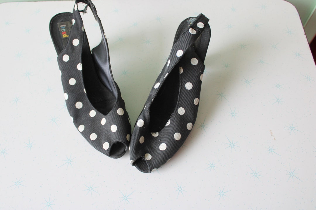 1980s Vintage Polka Dot Slingback Heels - Size 6.5 - Etsy