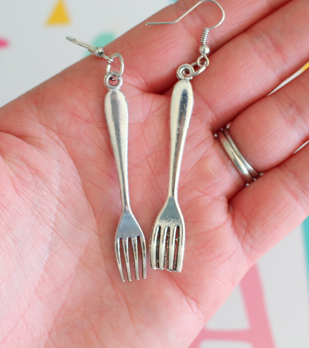 The FORK Earrings....silver. Antique Silver Charm. Food. Utensil. Cook ...