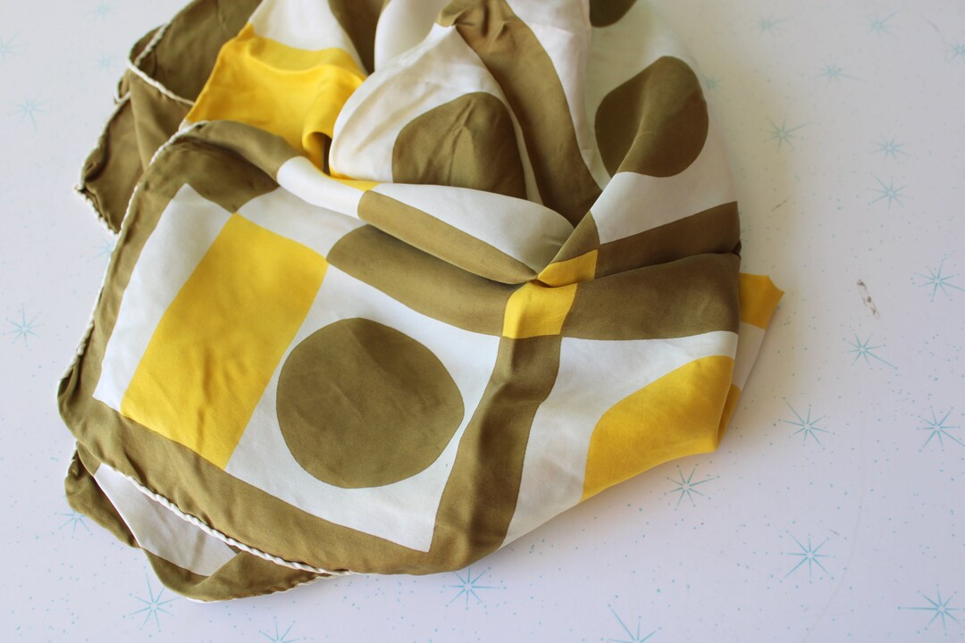 1960s Mod Scarf: Olive Green & Yellow Polka Dot, Retro Head Wrap - Etsy