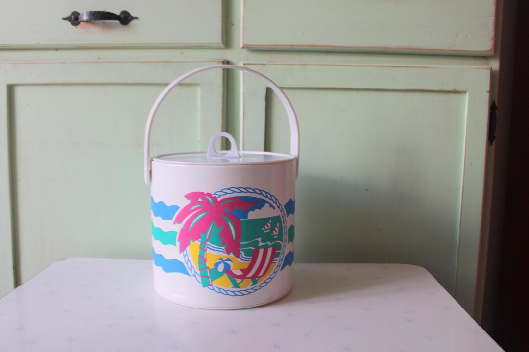 1980s Vintage Beach Palm Tree Cooler Ice Box..... Summer. Camping ...