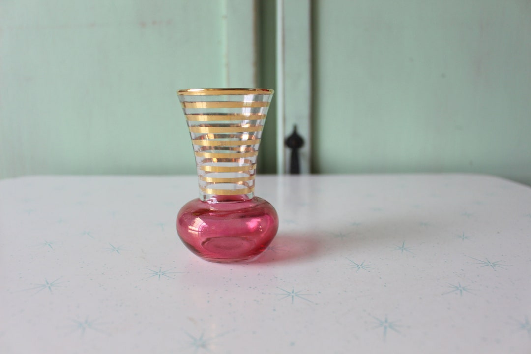 Vintage Atomic Glass Pink Golden 1960s 1970s Vase..... 60s Home. 70s ...