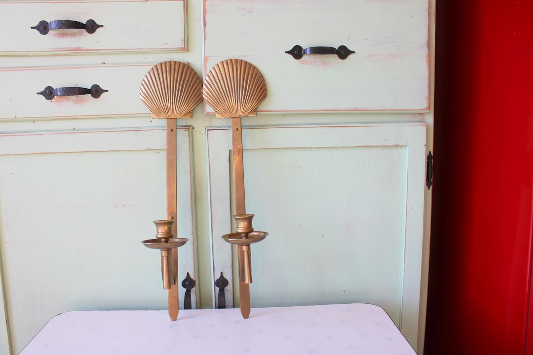 Vintage 1980s Sea Shell Wall Candle Holder Wall Hanging Set....kitsch ...