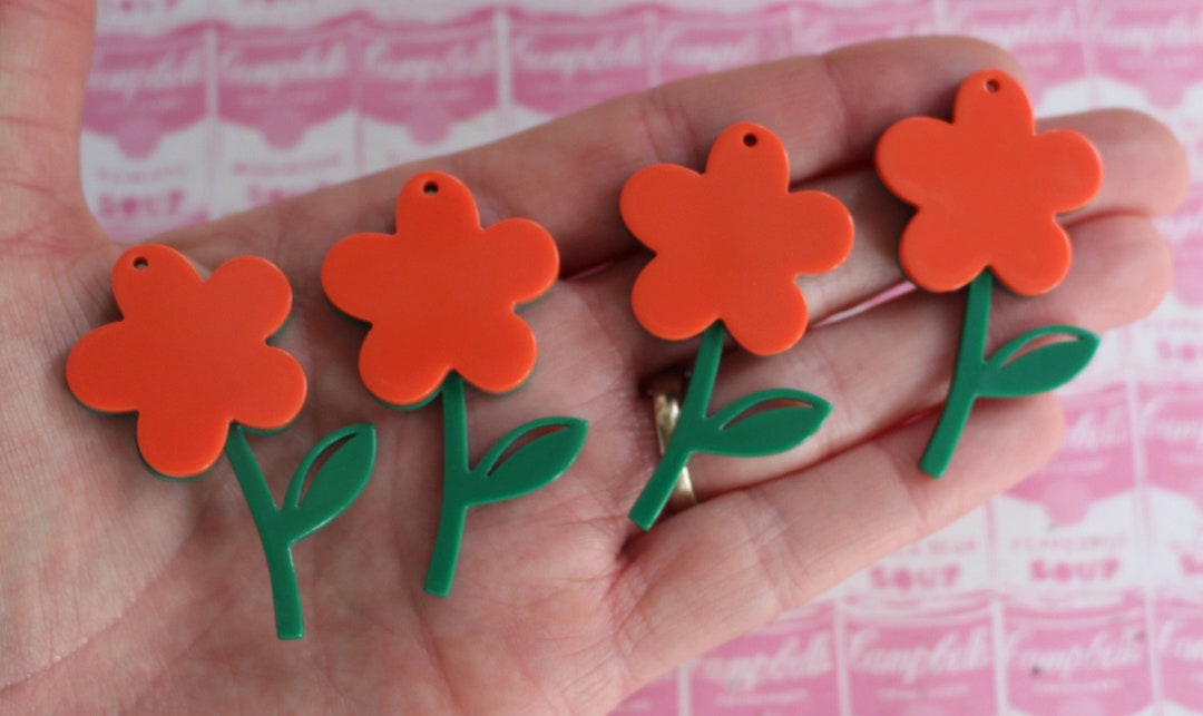 4 MOD Orange Green Groovy Charms......flower Power. Groovy. Retro ...