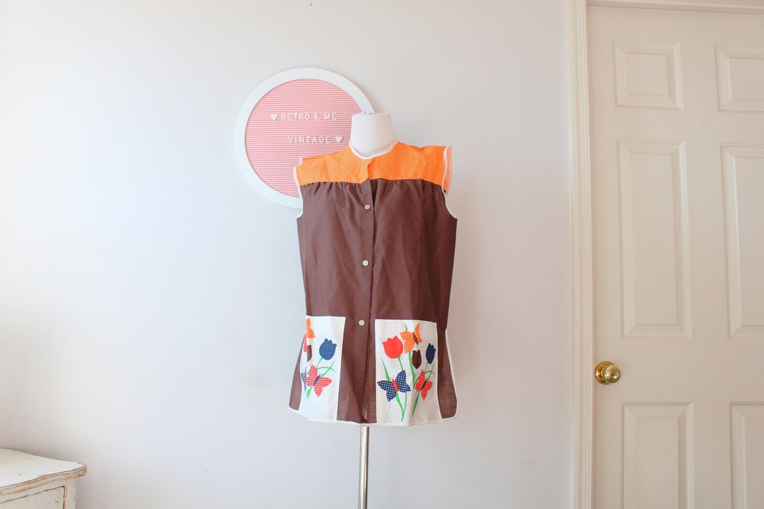 NOS Vintage 1970s Cotton Apron Top: Floral Butterfly Print, Free Size ...