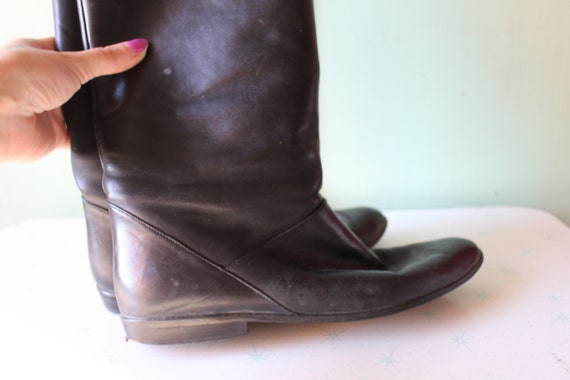 1980s Vintage Black Leather Designer Bootssize 8 W Gem