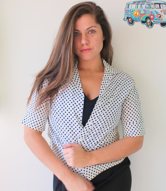 1960s Vintage Dreamy Polka Dot Blousewomens Black Gem