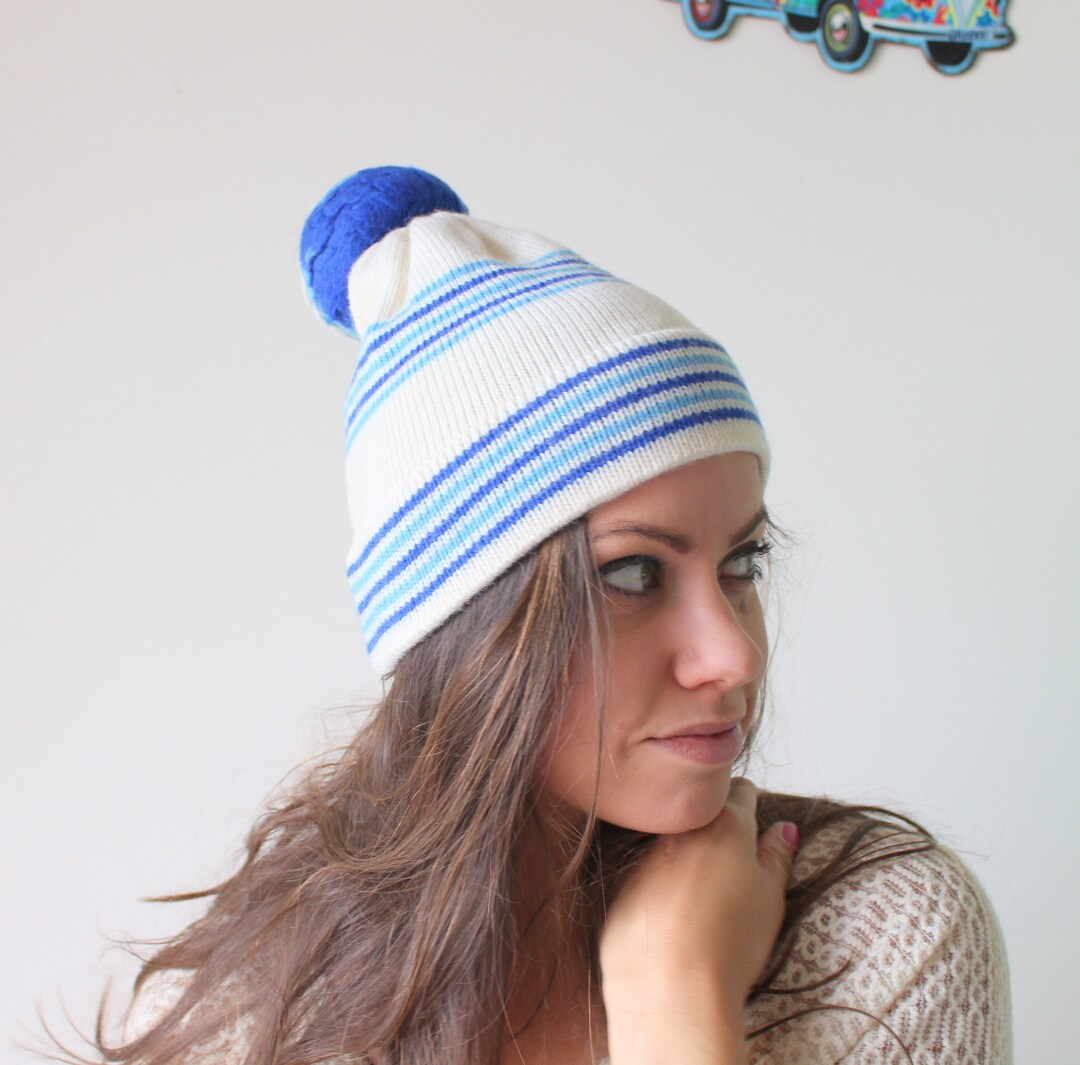 1980s NOS New Old Stock Beanie....hat. Striped. Unisex. Colorful. Blue ...