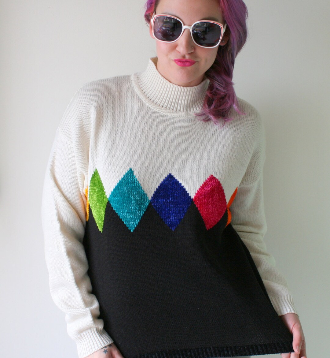 1980s Colorblock Sweater...shapes. Colorful. Bright. Retro. Striped ...