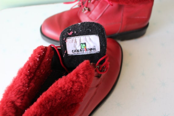 1970s RED Leather Furry Unisex Boots..size 11. snow b… - Gem