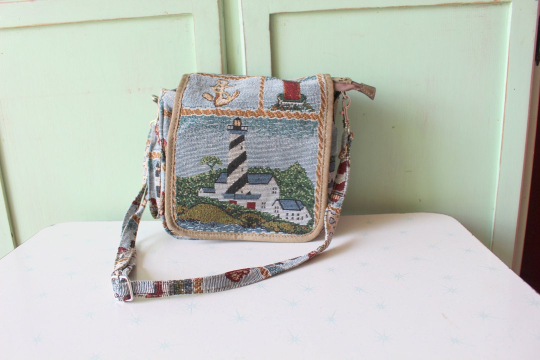 Vintage Fabric Lighthouse Nautical Handbag......fabric Purse. Retro ...