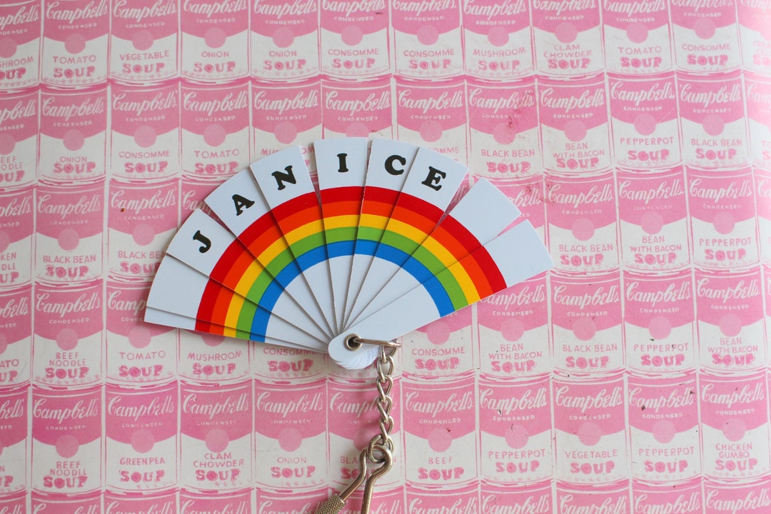 1980s RAINBOW Name JANICE Fan Keychain.....red. Yellow. Blue. Rainbow ...