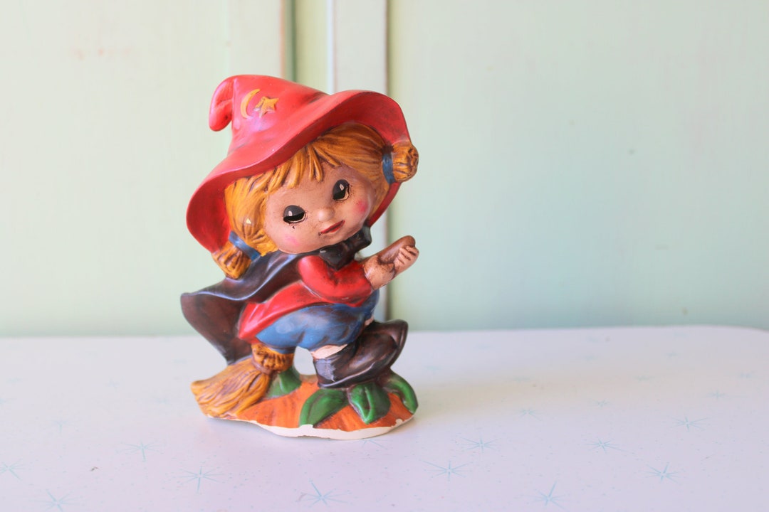 Vintage 1960s 1970s Witch Halloween Ceramic Girl Mid Century Figurine ...