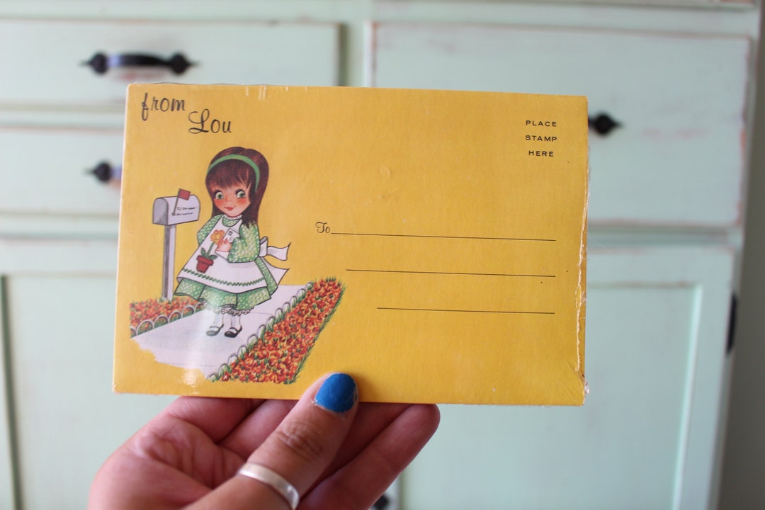 Vintage 60s NOS Letter LOU Stationary Notebook Paper Postcards Pad...birthday . Name. Retro ...