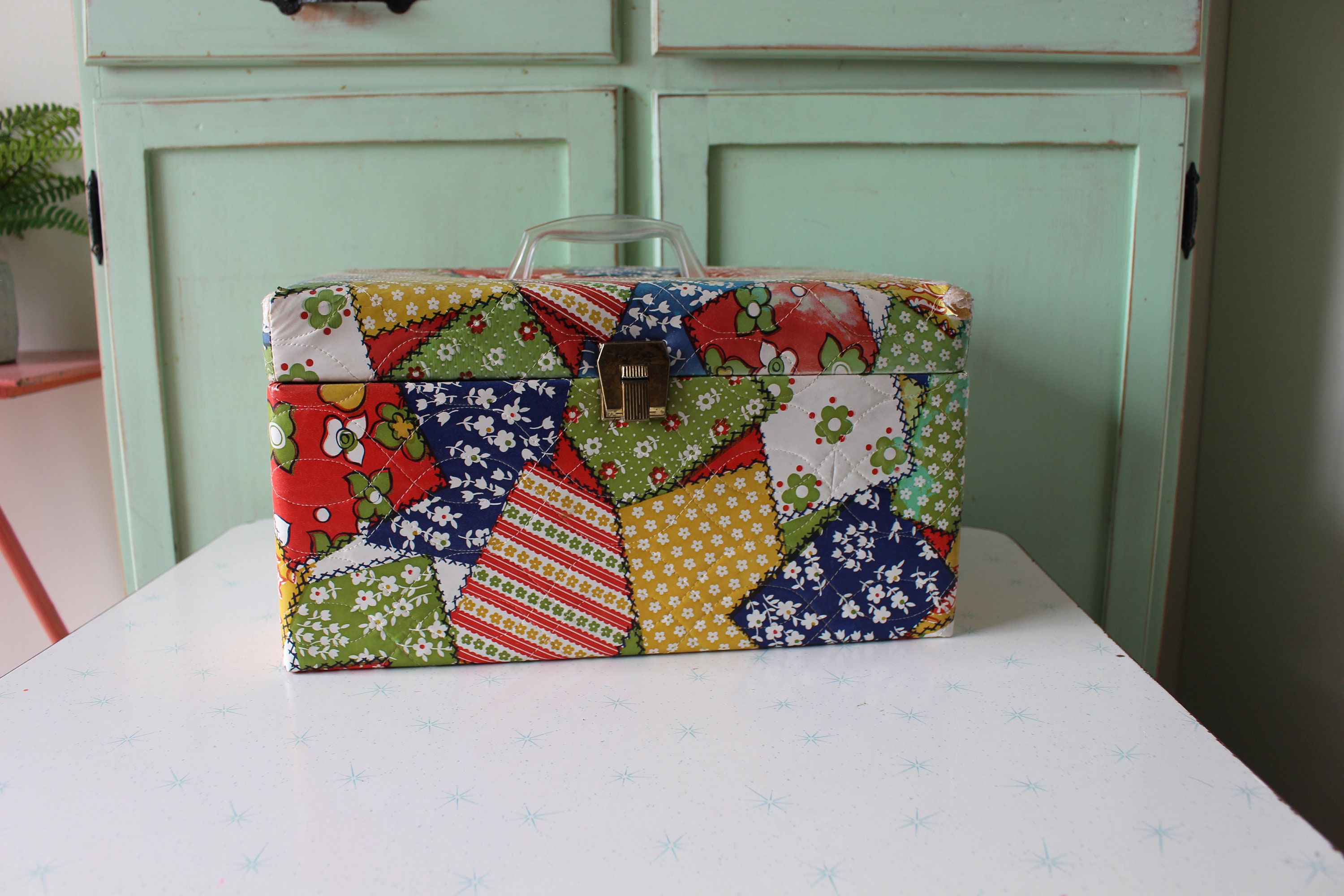 70s RETRO PATCHWORK Sewing Box Collection.threads. Sewing. - Etsy