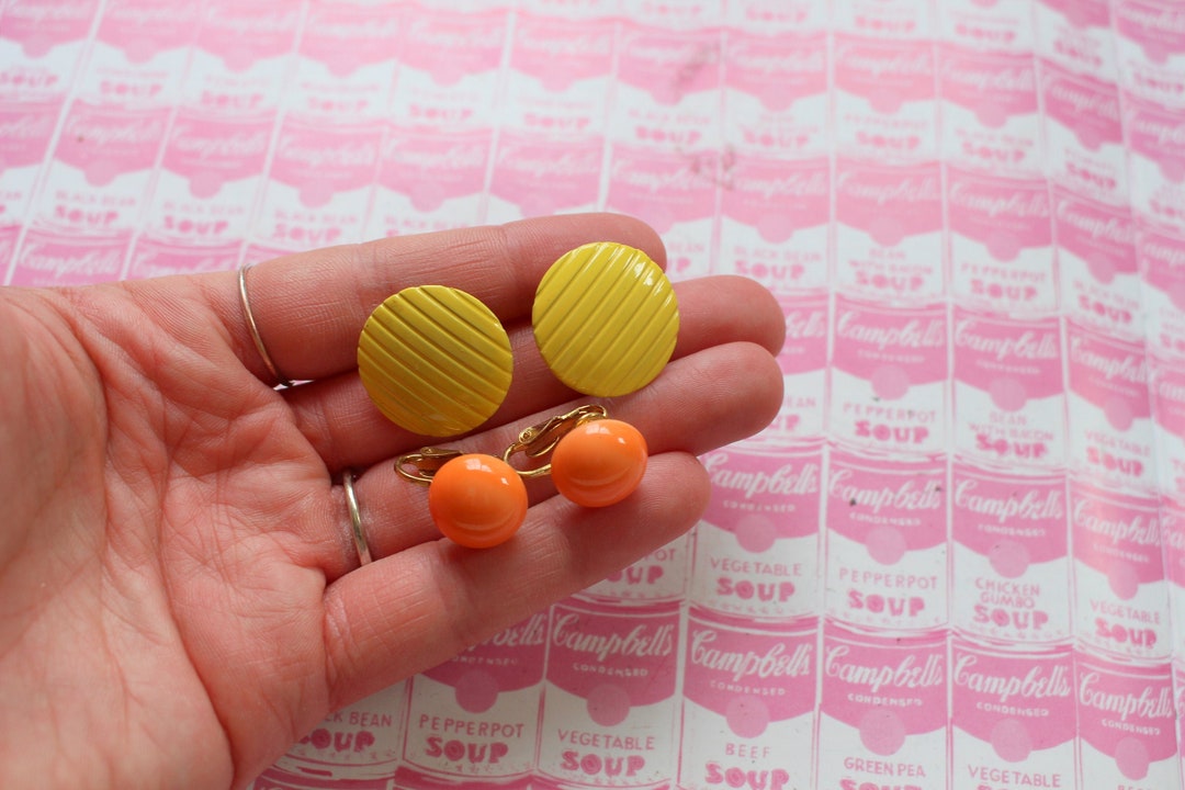 1980s Retro Clip on Earrings Set: Tangerine & Yellow Costume Jewelry - Etsy