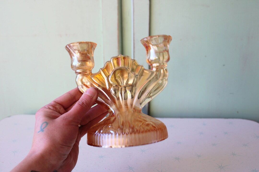 Vintage Orange Glass Candlestick Holder: Kitsch Home Decor - Etsy