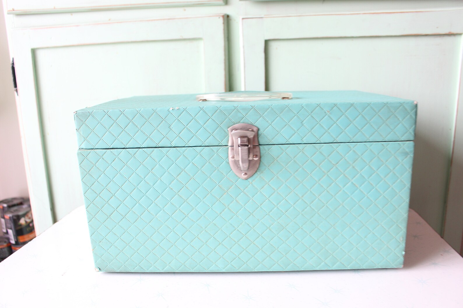 1970s MID CENTURY Atomic Blue Sewing Box.....threads. Sewing. - Etsy