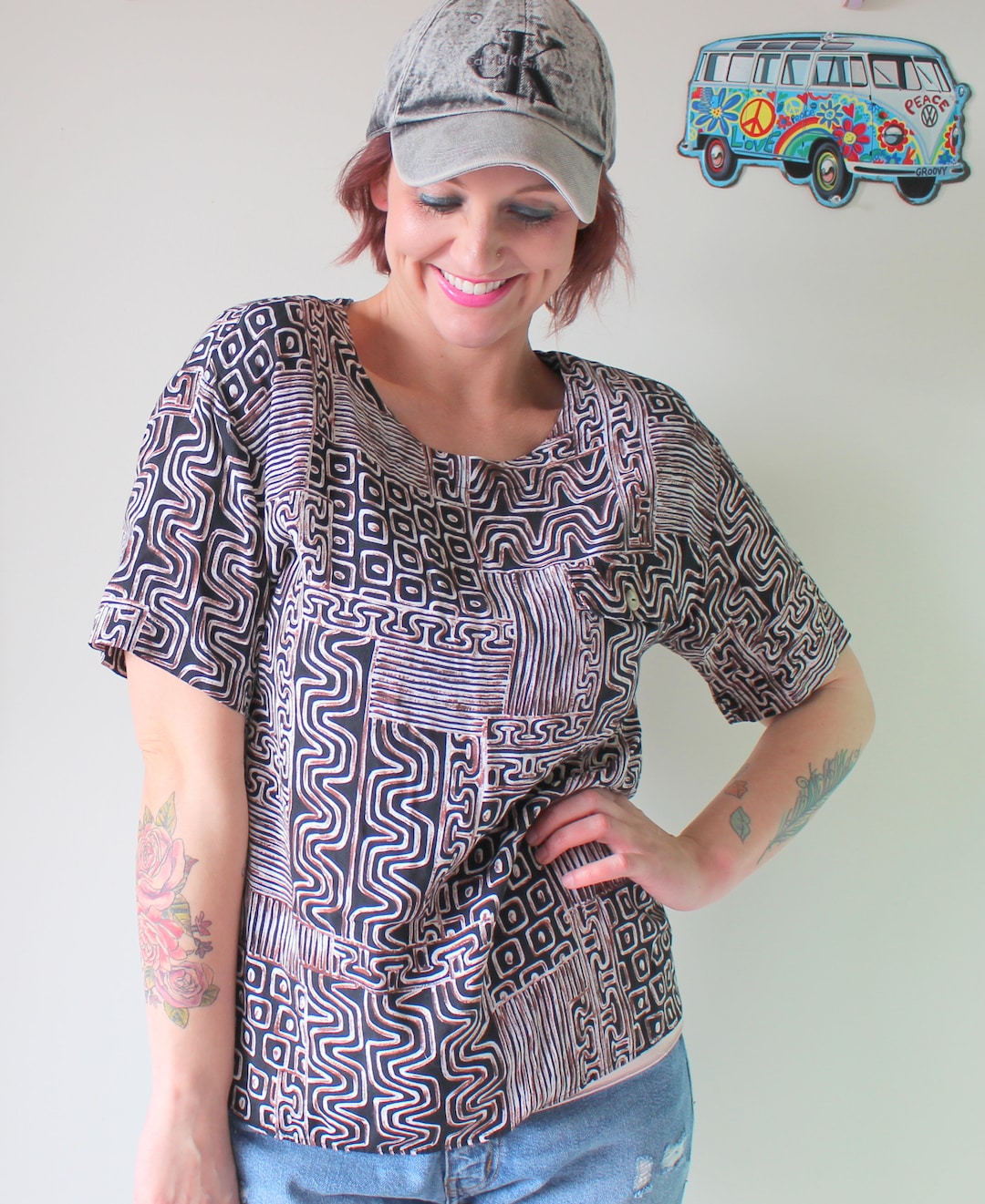 SALE//// Vintage AZTEC Blouse....1980s Clothing. Womens. Top. Mod ...