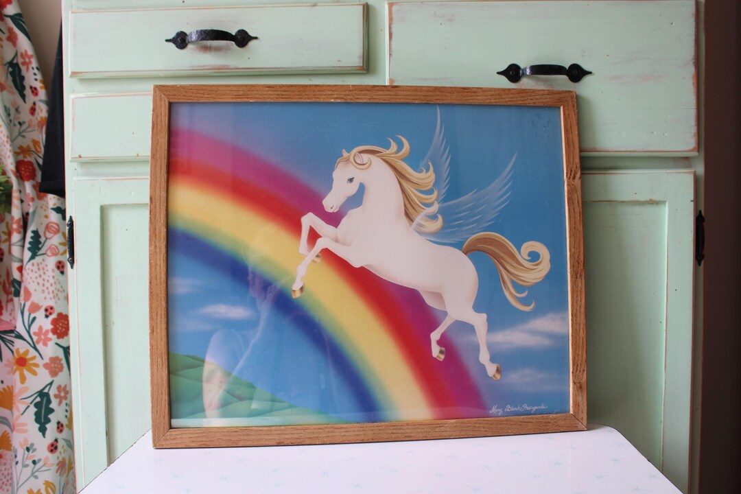 80s Vintage Unicorn Rainbow Kids Room Art....kitsch. Home. Decor. Retro ...