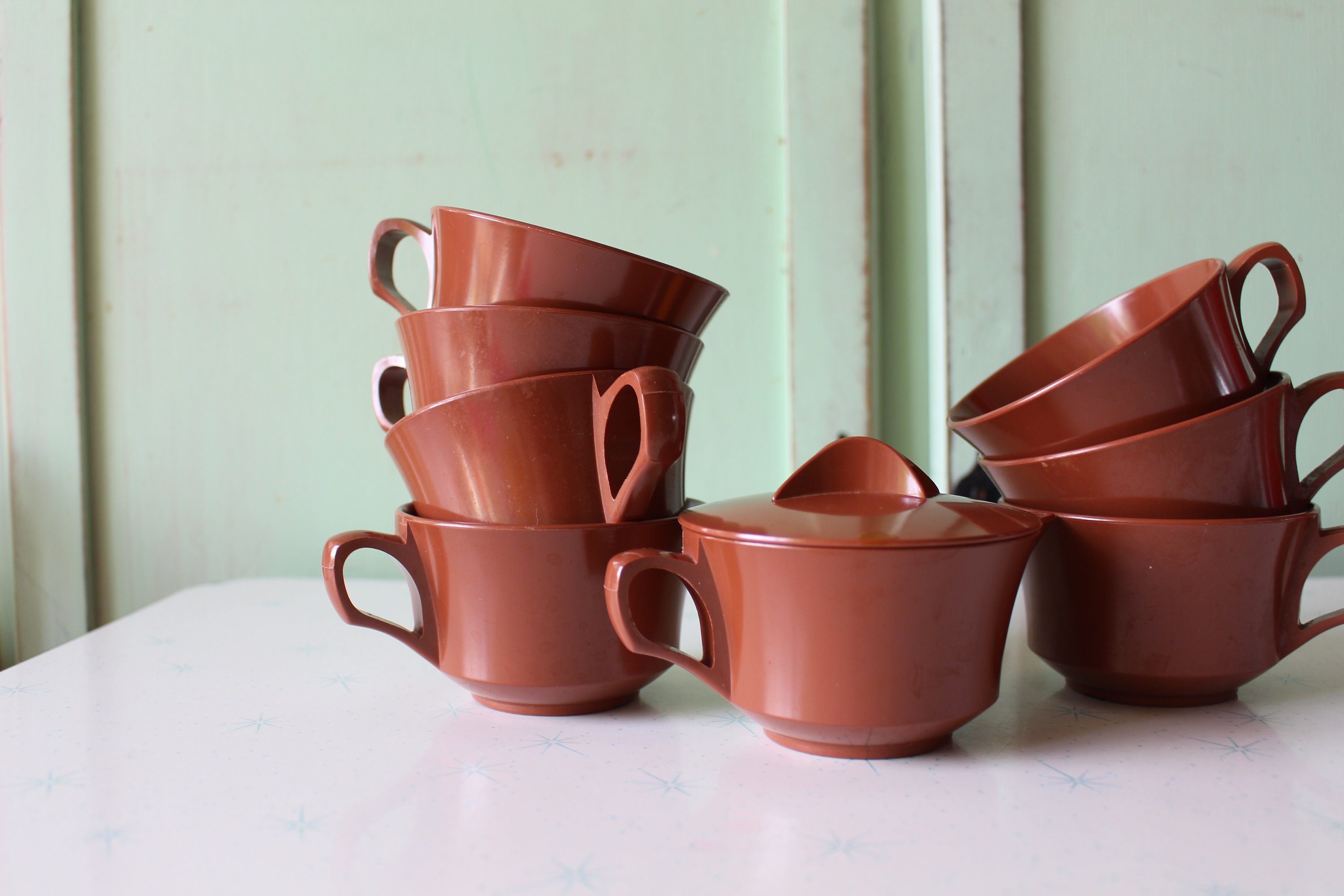 1960s 1970s RETRO Brown Cup Set...set of 8. Melmac. Retro. | Etsy