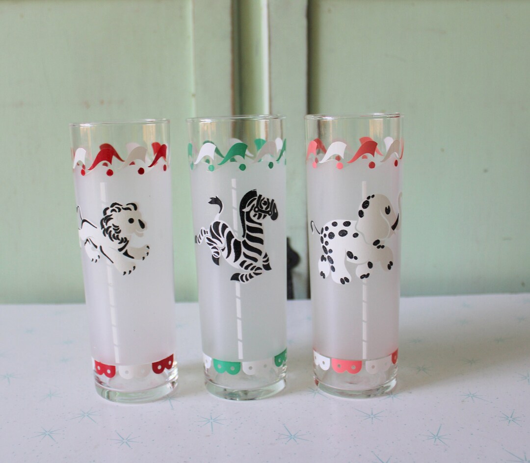 1970s Atomic Circus Juice Glassware Set: Mid-century Retro Kitchen ...