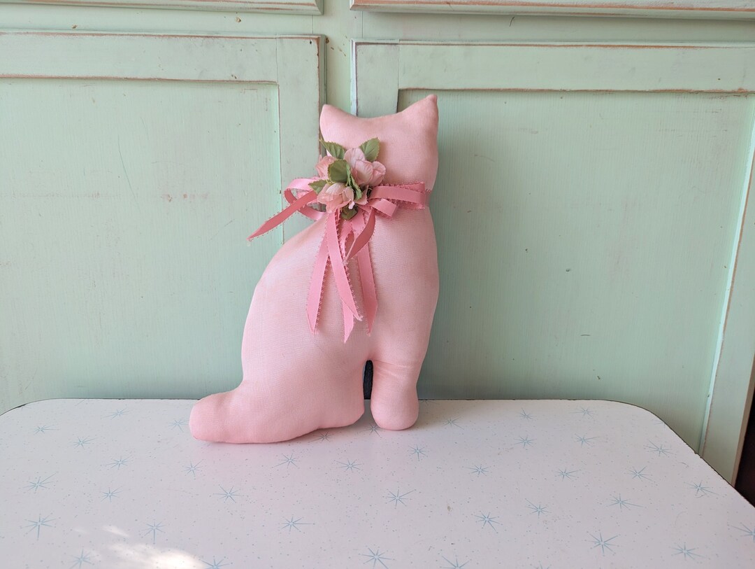1980s Vintage CAT Pillow....flower. Pink. Bedding. Couch. 80s Pillow ...