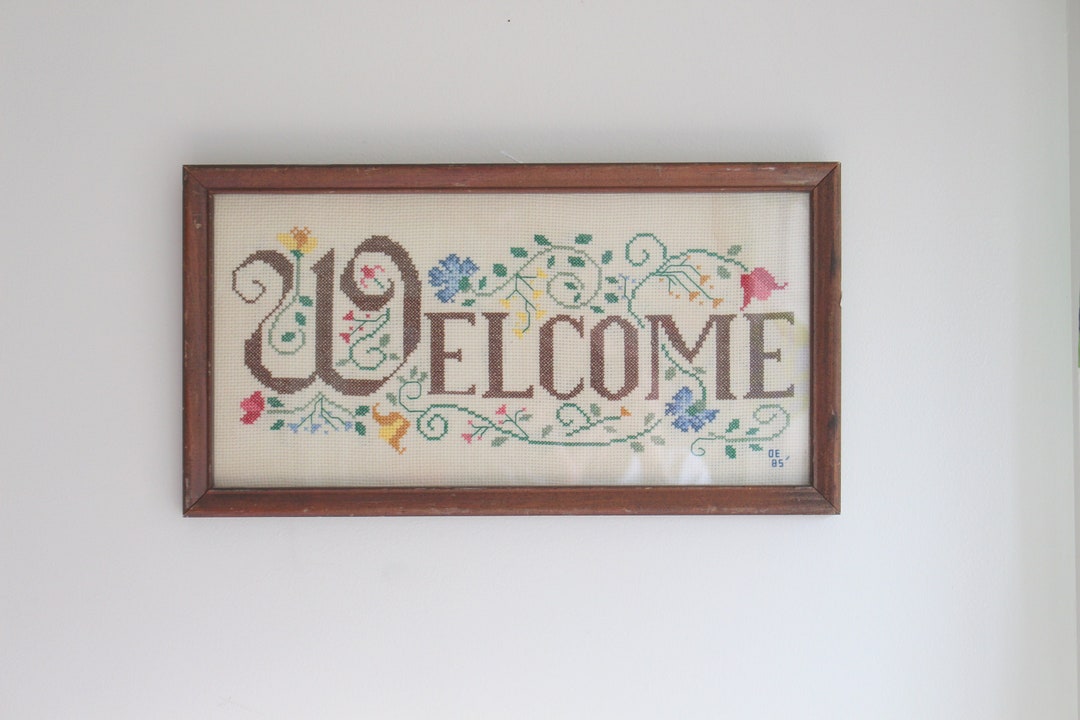 1970s RETRO WELCOME Sign......flower. Wooden Wall Hanging. Retro ...