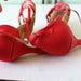 Vintage RED FANCY Peep Toe Heels..size 8 8.5 Womens...wedges. Pumps ...