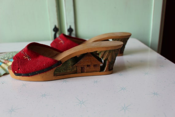 Vintage Art Beach Wooden Aztec Shoes with FAN....tiki… - Gem