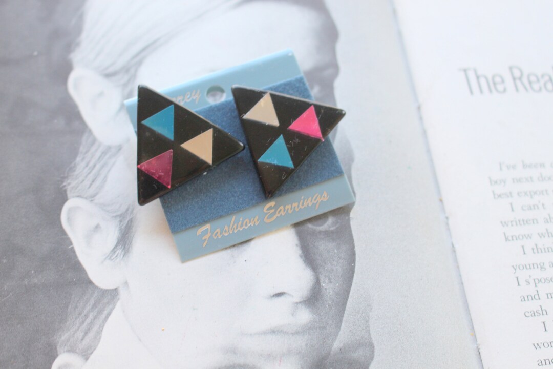 1980s Glam Triangle Stud Earrings: Retro Kitsch - Etsy