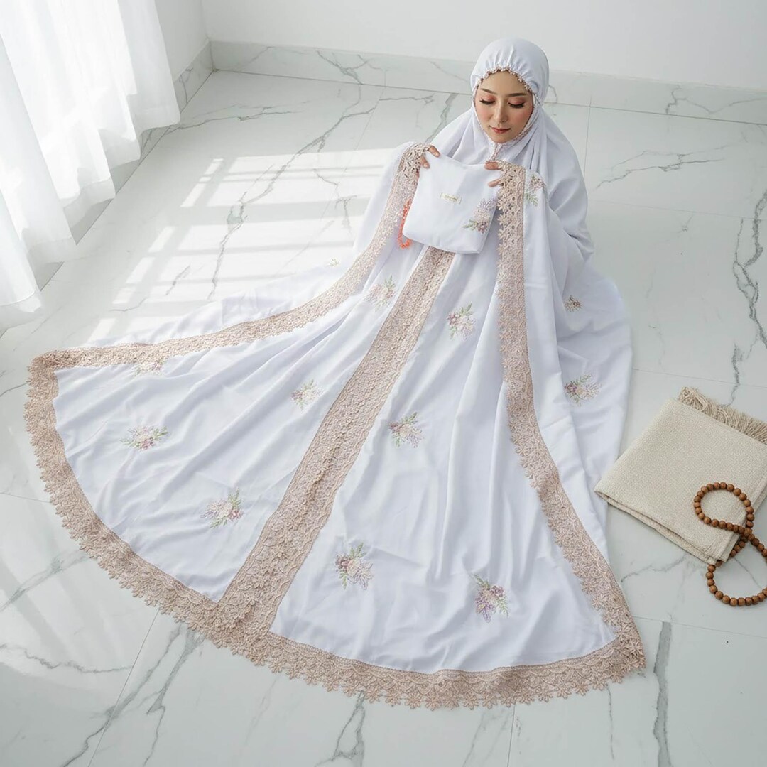 Embroidered Cotton Prayer Robe | Jumbo Travel Mukena Set - Etsy