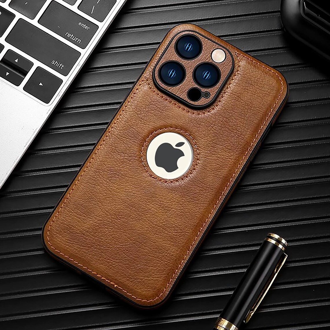 Personalized Leather iPhone Case: Logo Cutout, Shockproof, Soft for ...