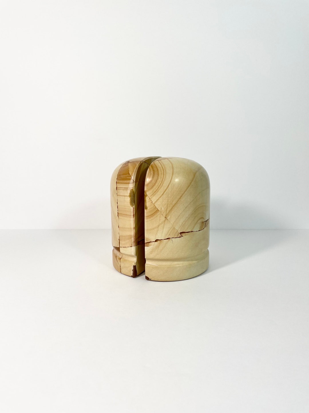 Vintage Neutral Marble Bookends // Minimalist Carved Stone Rounded ...