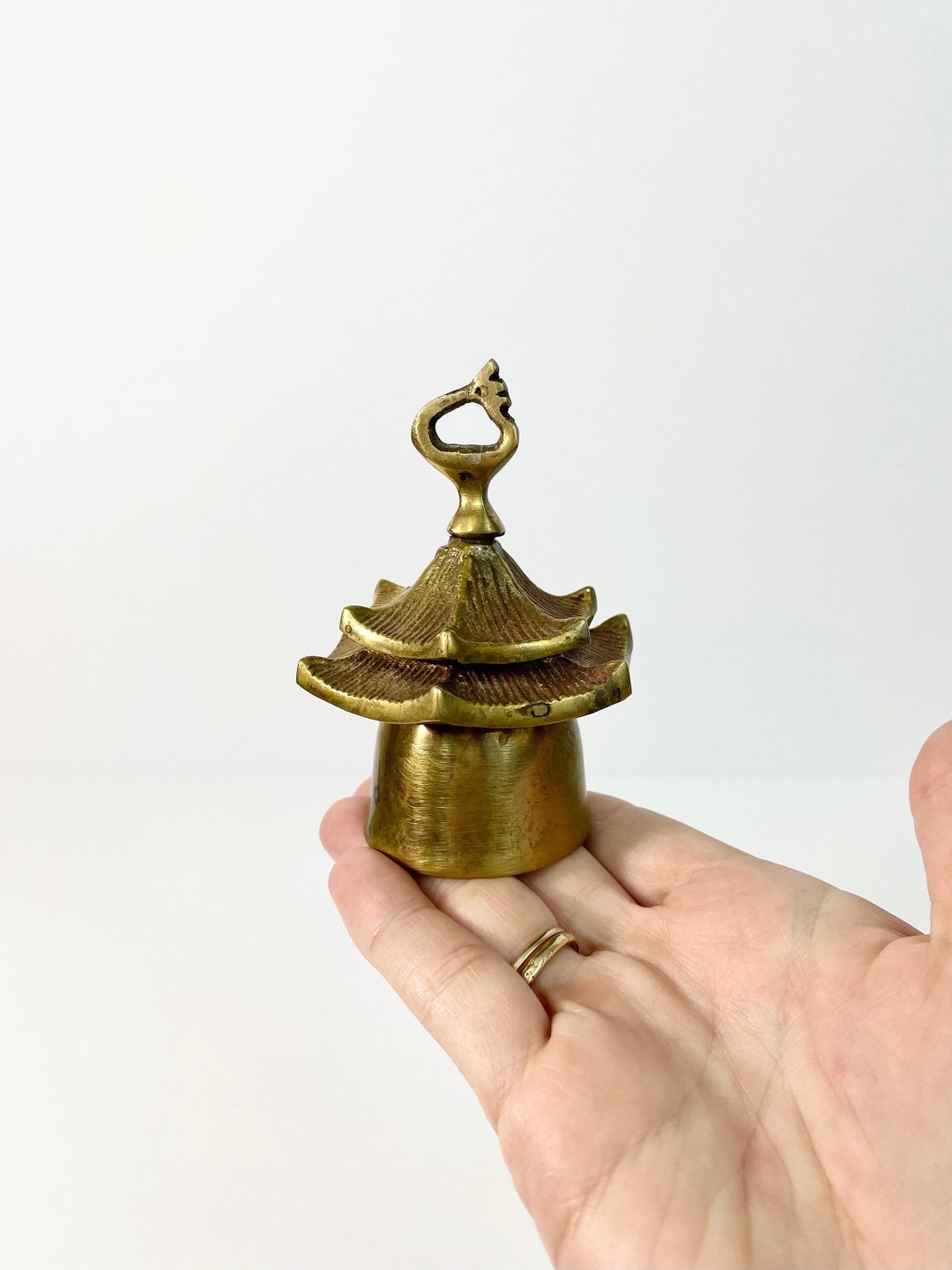 Vintage Pagoda Brass Bell // Small Decorative Bell // Unique Brass ...