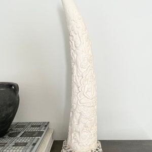 Vintage Plaster Faux Carved Elephant Tusk // Decorative Buddha Design ...