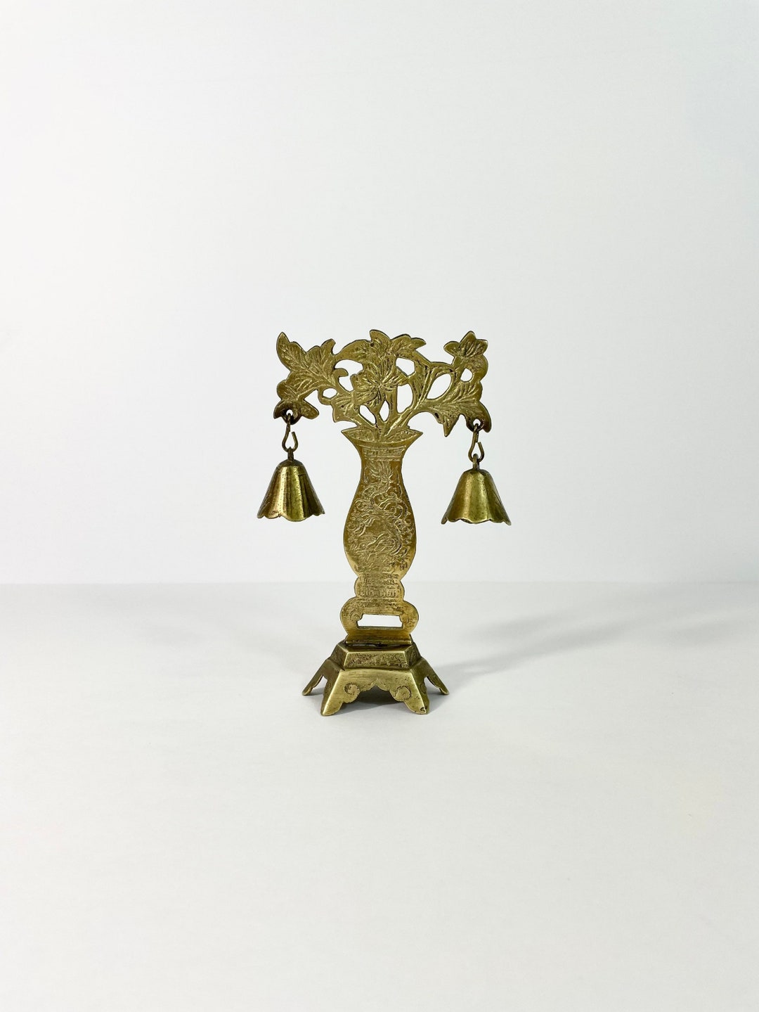 Vintage Brass Chinese Floral Vase & Bell Decor // Neutral Decor ...