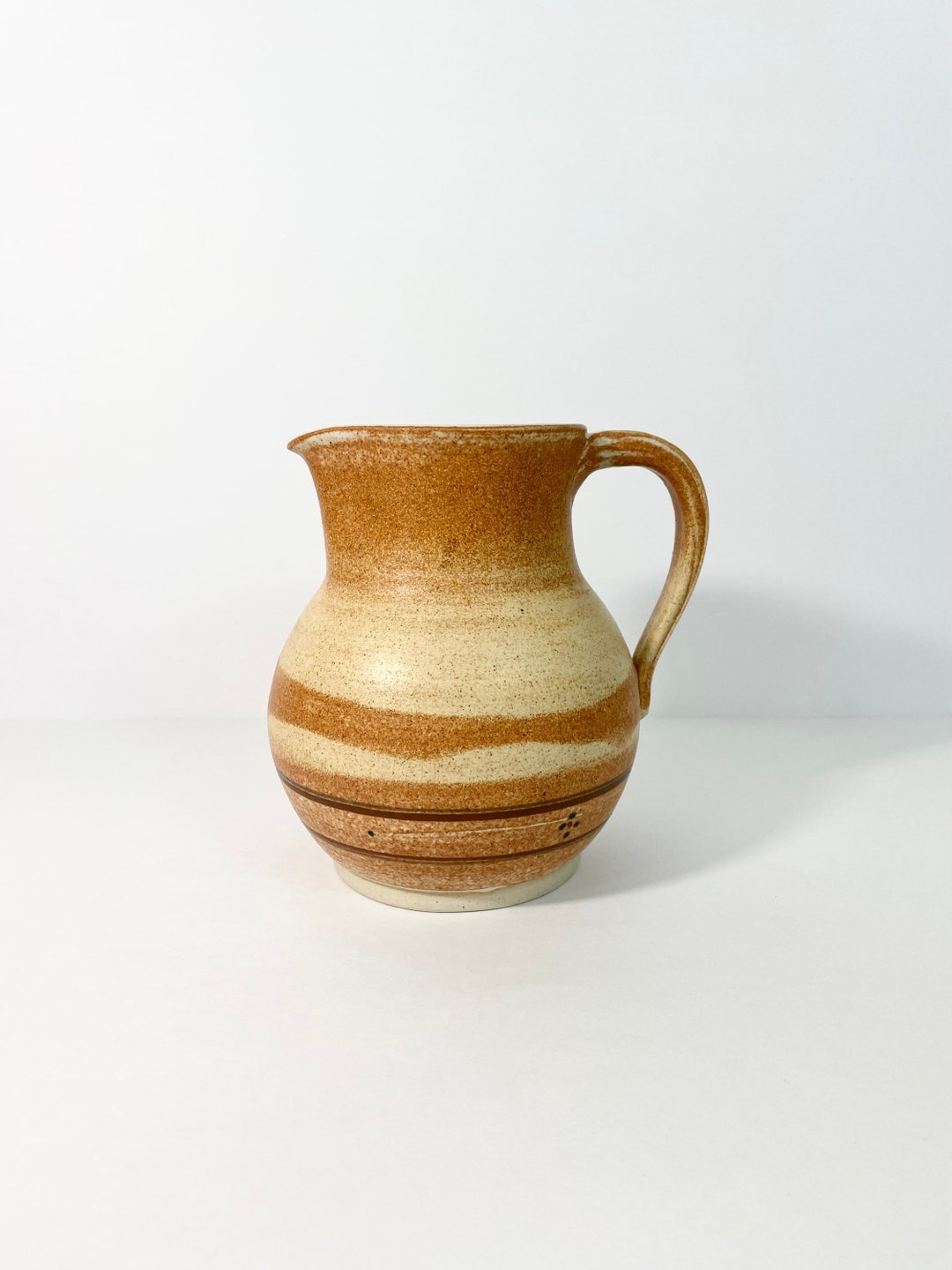 Vintage Neutral Pottery Striped Pitcher // Farmhouse Ceramic Jug ...