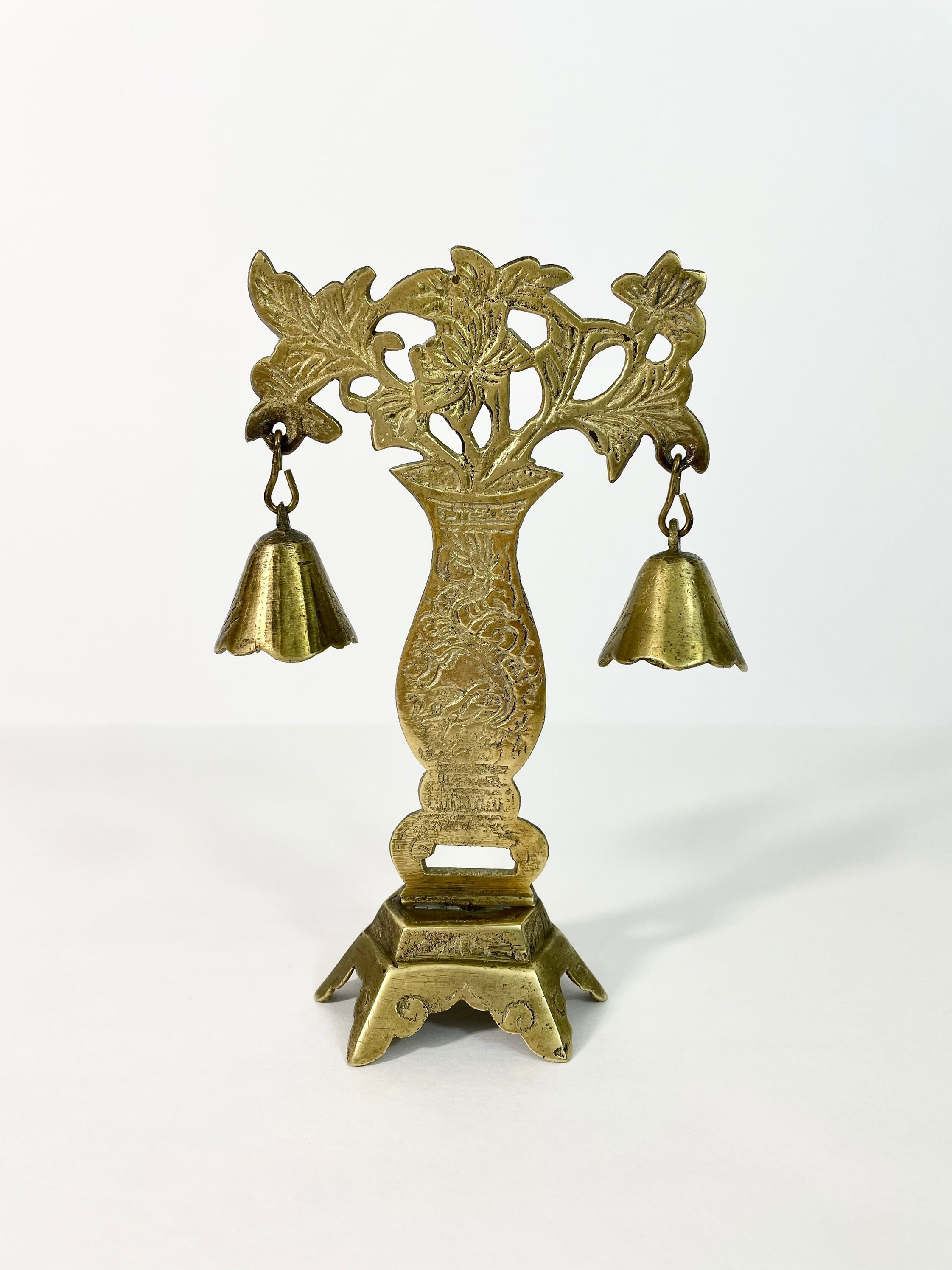 Vintage Brass Chinese Floral Vase & Bell Decor // Neutral Decor ...