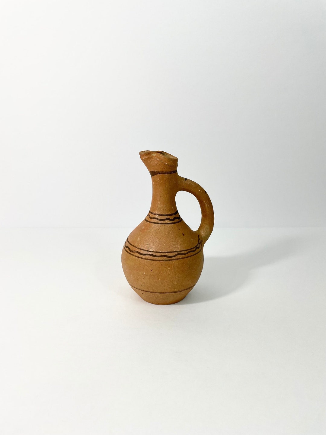 Vintage 6.5" Rustic Clay Studio Art Pitcher // Textured and Banded ...