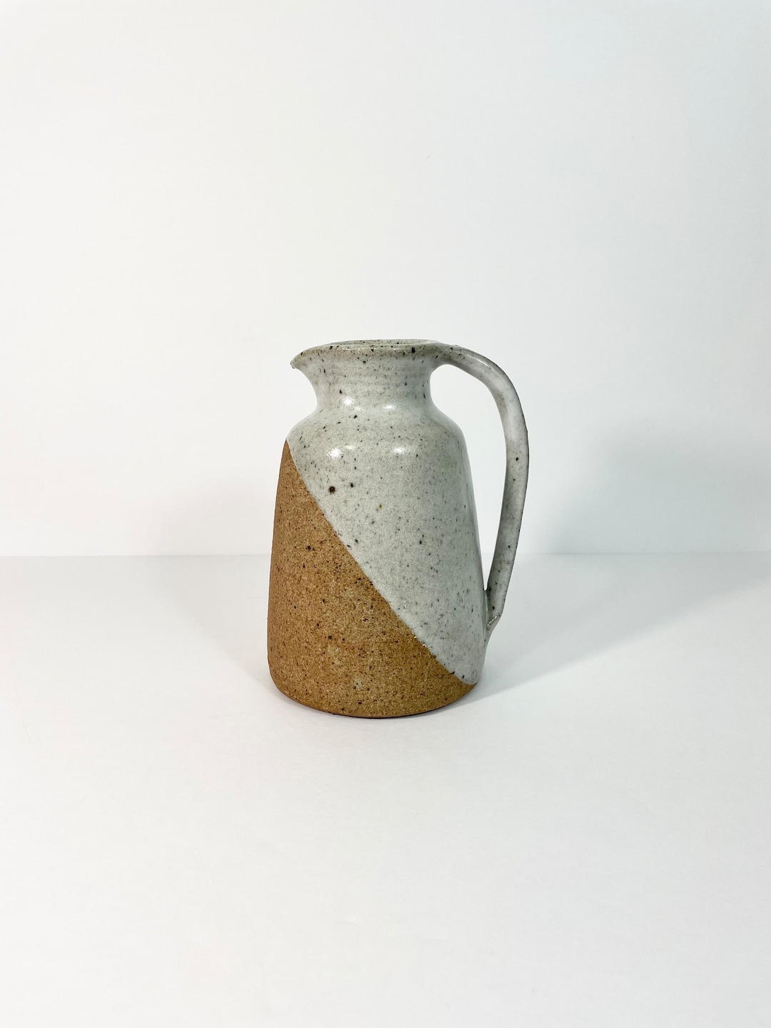Vintage 7.25" Neutral Two-tone Studio Pottery Pitcher // Ceramic Jug ...