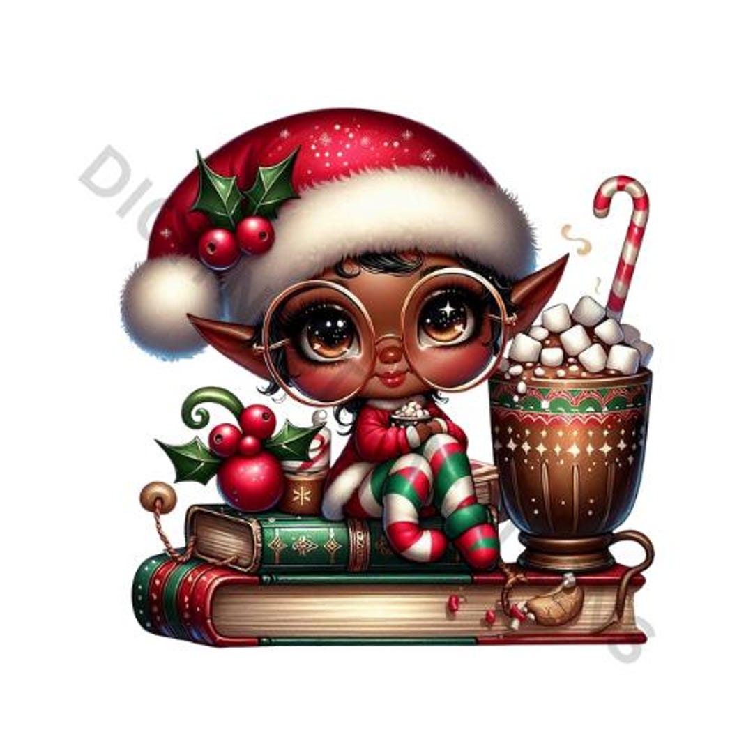 African American Christmas Elf Digital Illustration, Cute Elf Clipart ...