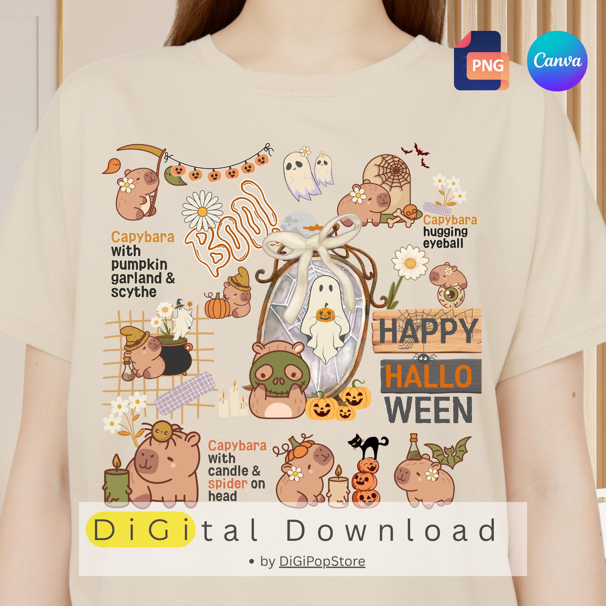 Vintage Halloween Capybara Graphic: Retro Spooky Animal Design (PNG ...