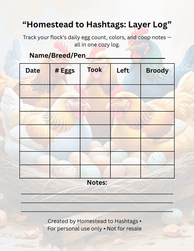 Chicken Egg Tracker Printable PDF • 6 Month Layer Log & Flock Planner ...