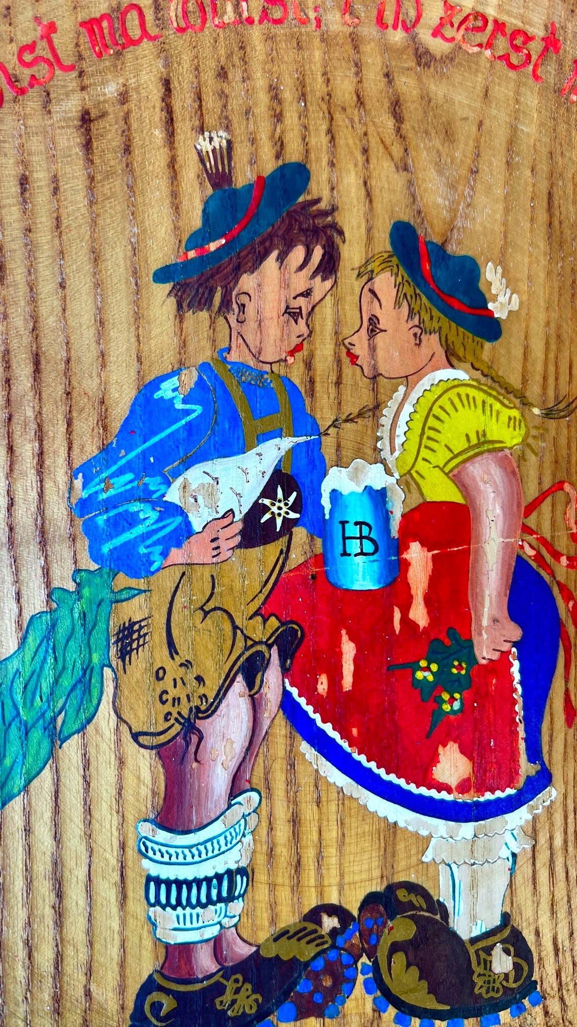 1960s Vintage German Hand-painted Wooden Wall Decor – Flirty Bavarian ...