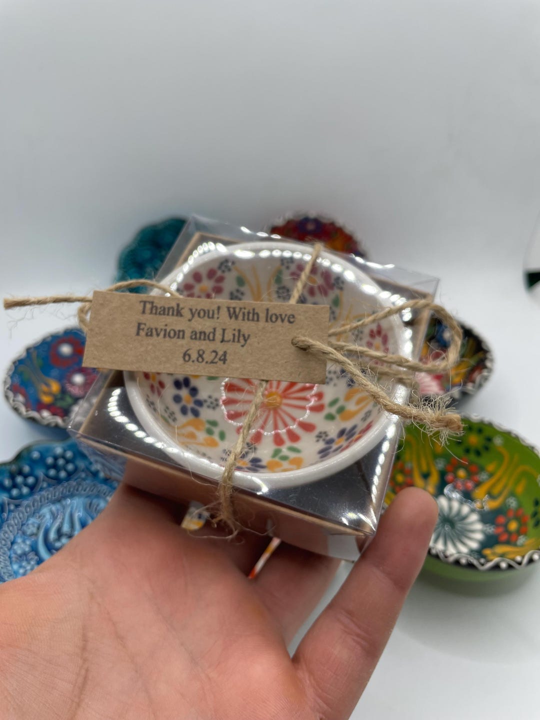 Personalized Wedding Favor Tile Bowl: Rustic Bohemian Ceramic Candy ...