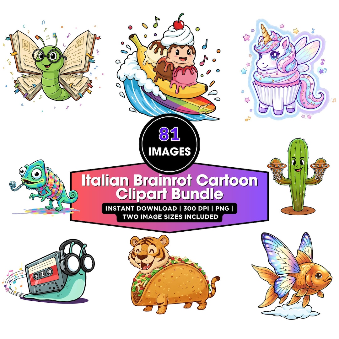 Italian Brainrot Clipart Bundle | 81 Meme Style Pngs | Funny Cartoon ...