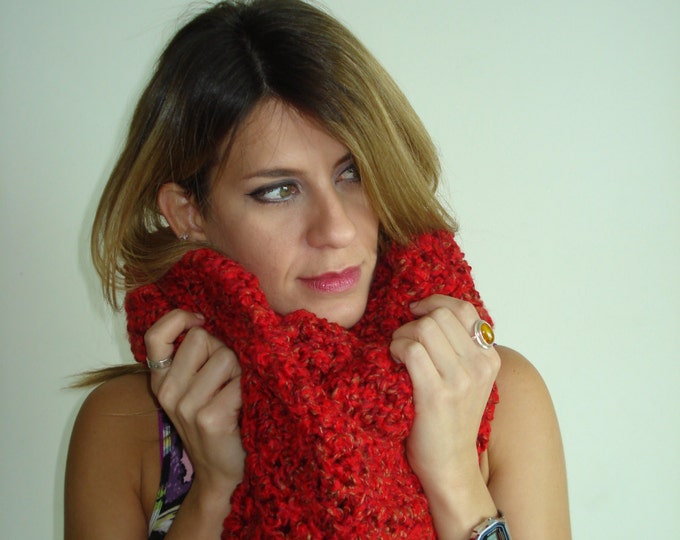 Handmade Huge Crochet Scarf/cowl Bright Red - Etsy