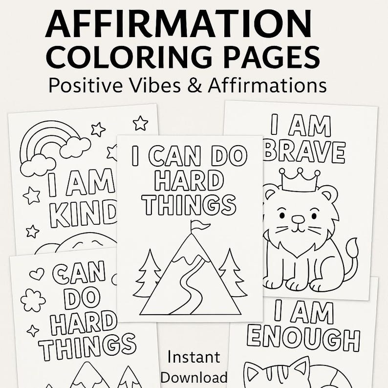 Affirmation Coloring Pages for Kids: Positive Quotes, Mindfulness (PDF ...