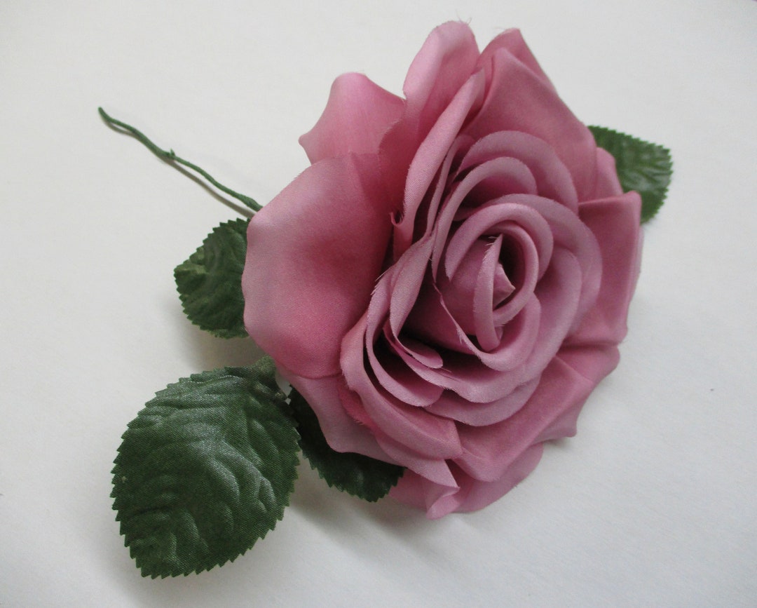 SILK FLOWER Full Blown ROSE Mauve Rose Pink Shades Vintage 1990's ...