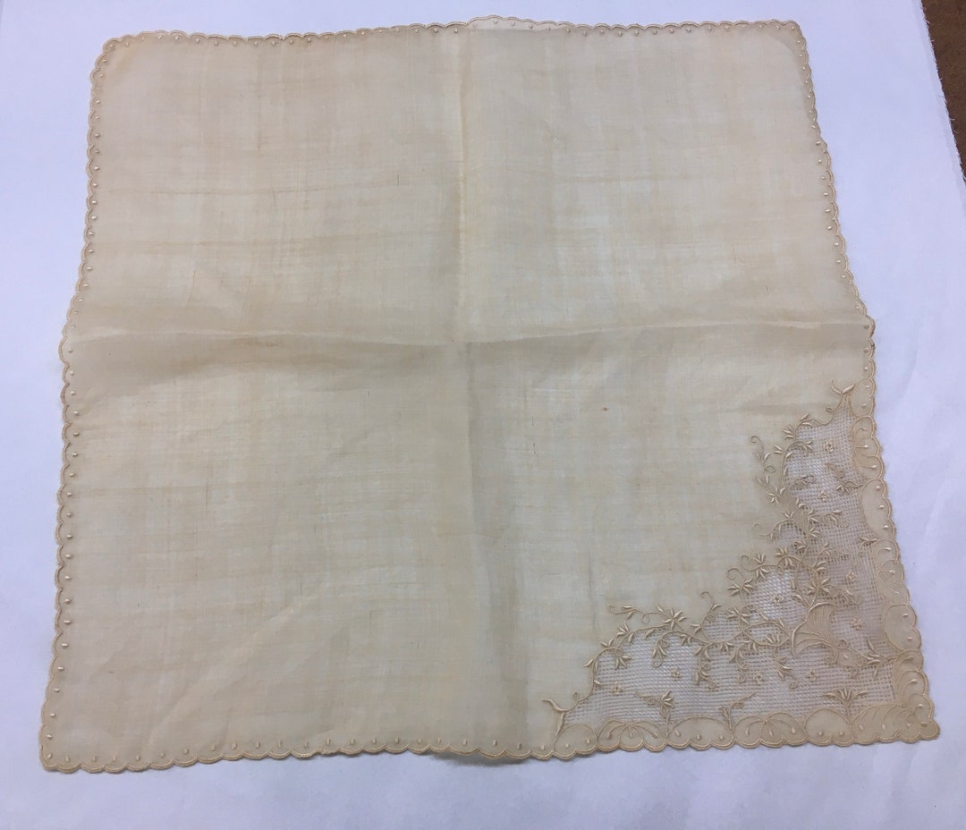 Vintage 1950 Hand Embroidered Wedding Handkerchief Piña Cloth 15 Square ...